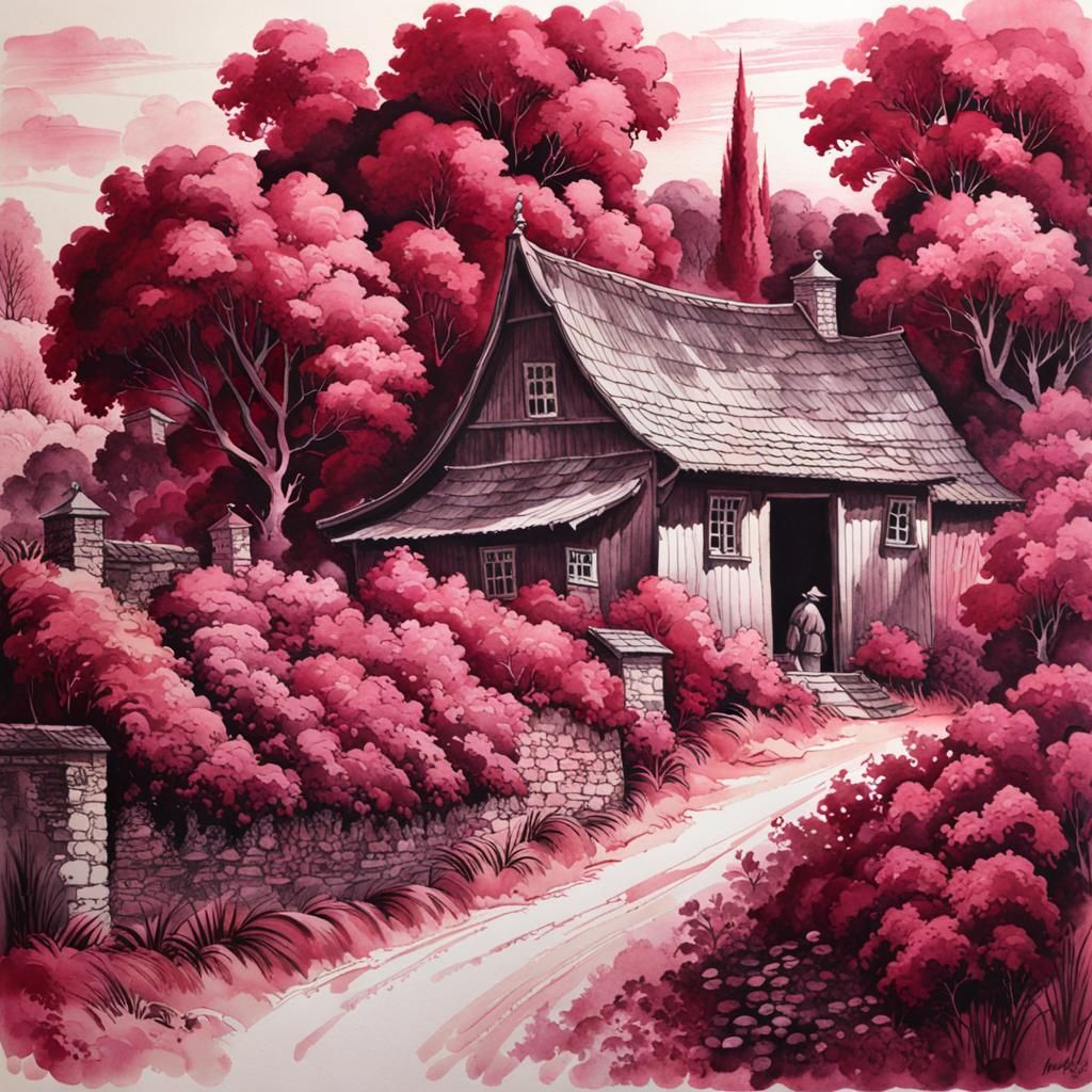 Rural home, amaranth colour palette - AI Generated Artwork - NightCafe ...