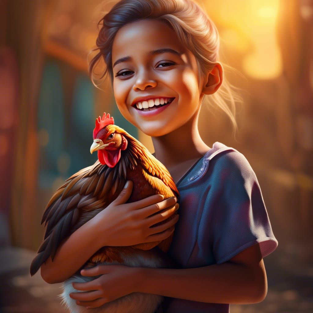 A Girl and Her Cheeky Chicken - AI Generated Artwork - NightCafe Creator