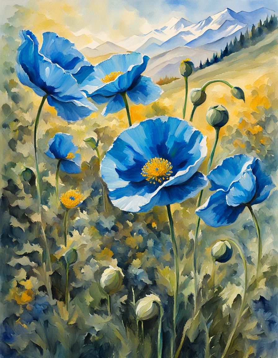 Himalayan blue poppies - AI Generated Artwork - NightCafe Creator