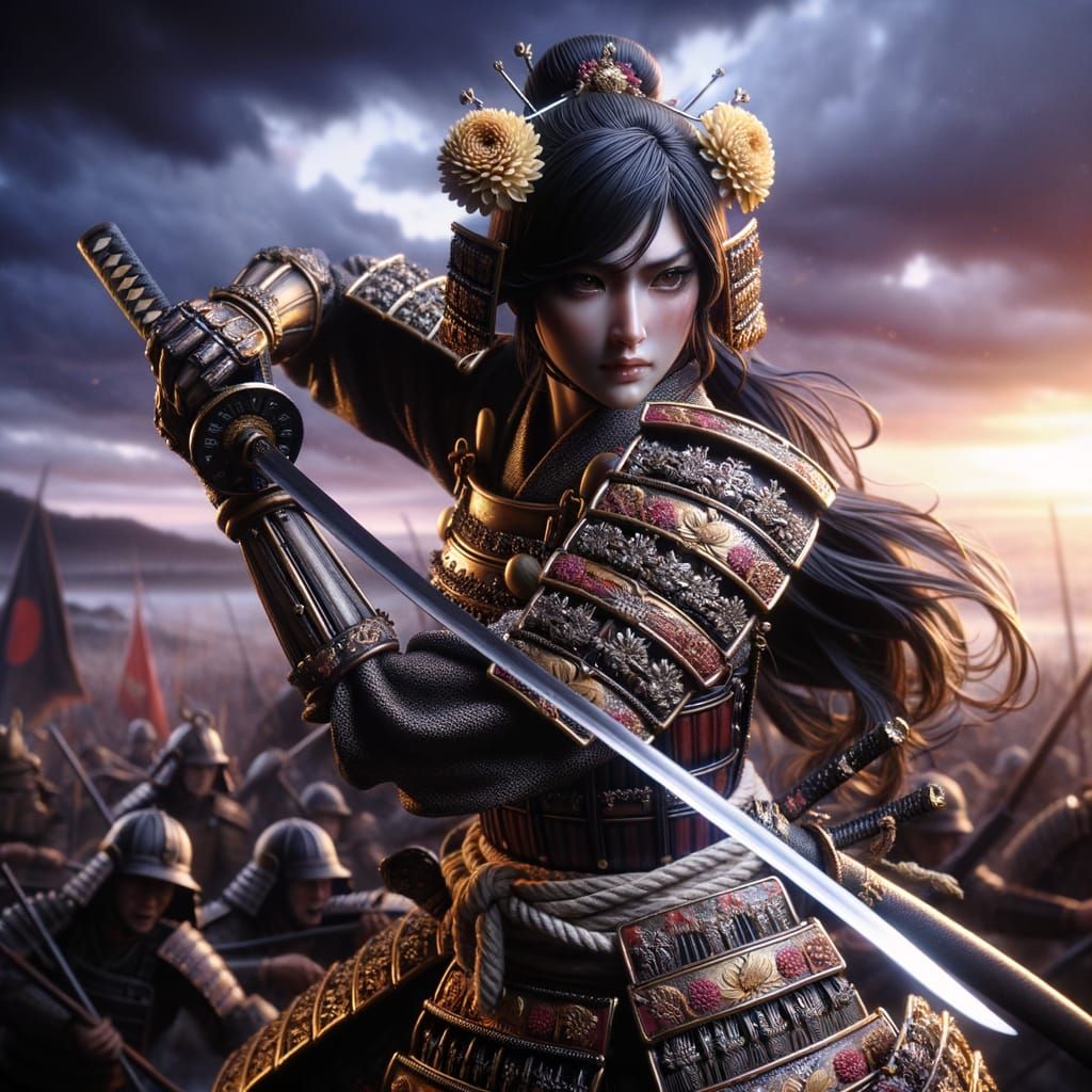 samurai princess in battle - Ethereal Samurai Princess in El...