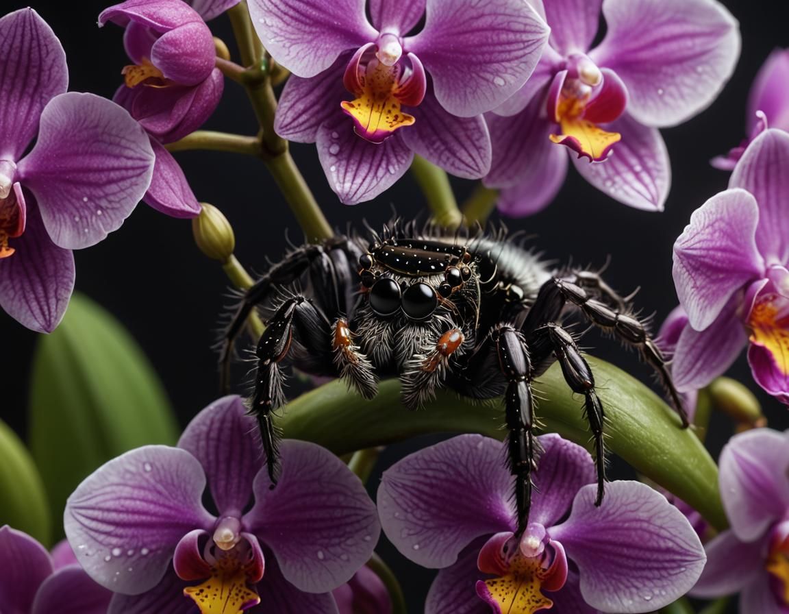Macro Photograph of a cute Jumping Spider crawling through a beautiful ...