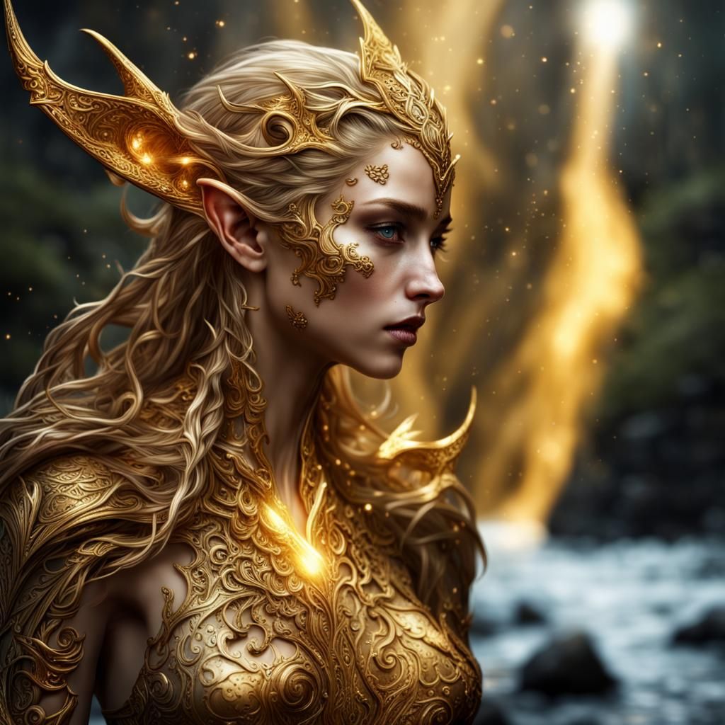 liquid gold elemental elf - AI Generated Artwork - NightCafe Creator
