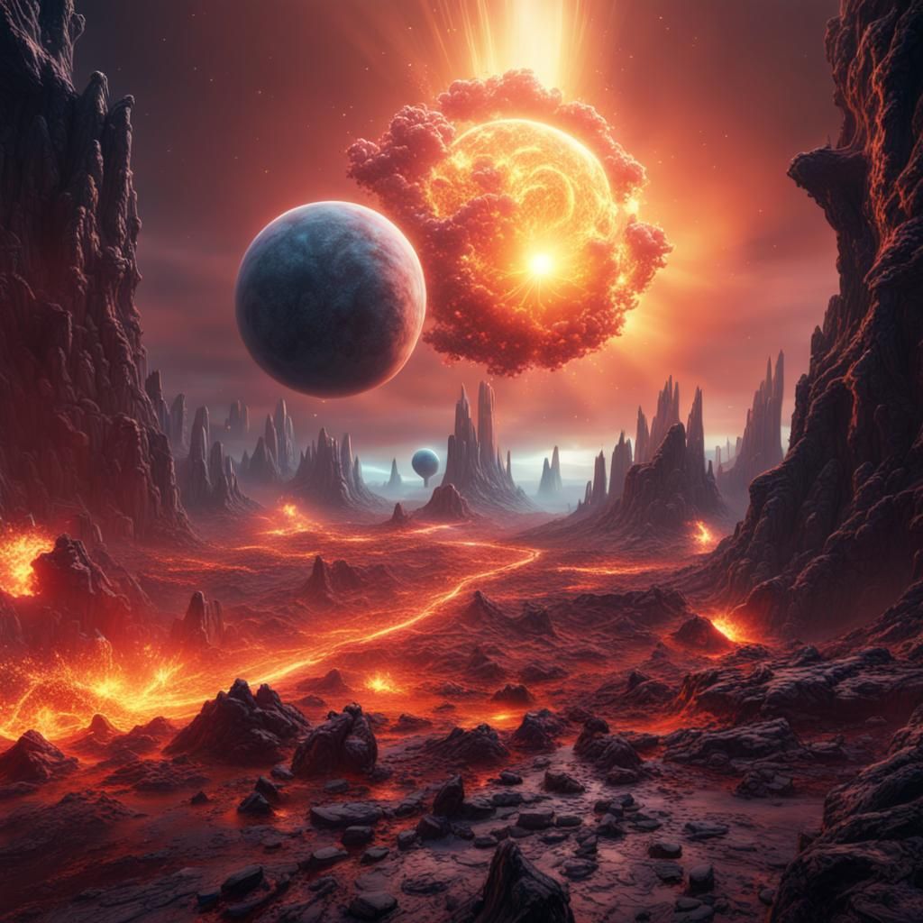 An alien planet exploding - AI Generated Artwork - NightCafe Creator