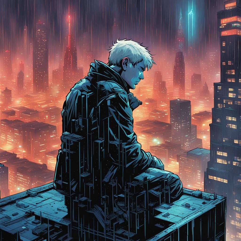 Cyber City Rainfall - AI Generated Artwork - NightCafe Creator