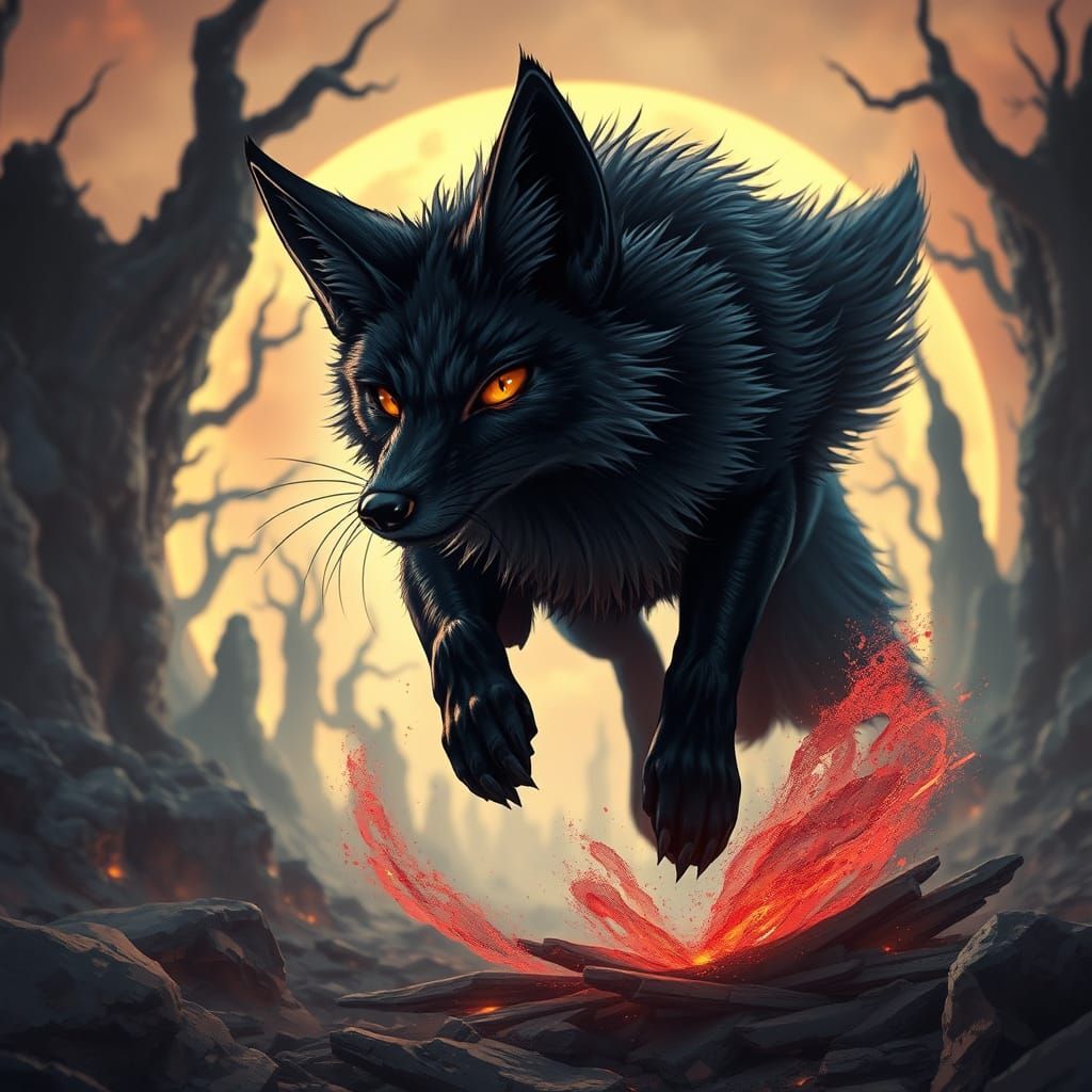 black fox - Surreal Nightmarish Fox in Hyper-Detailed 3D Ani...