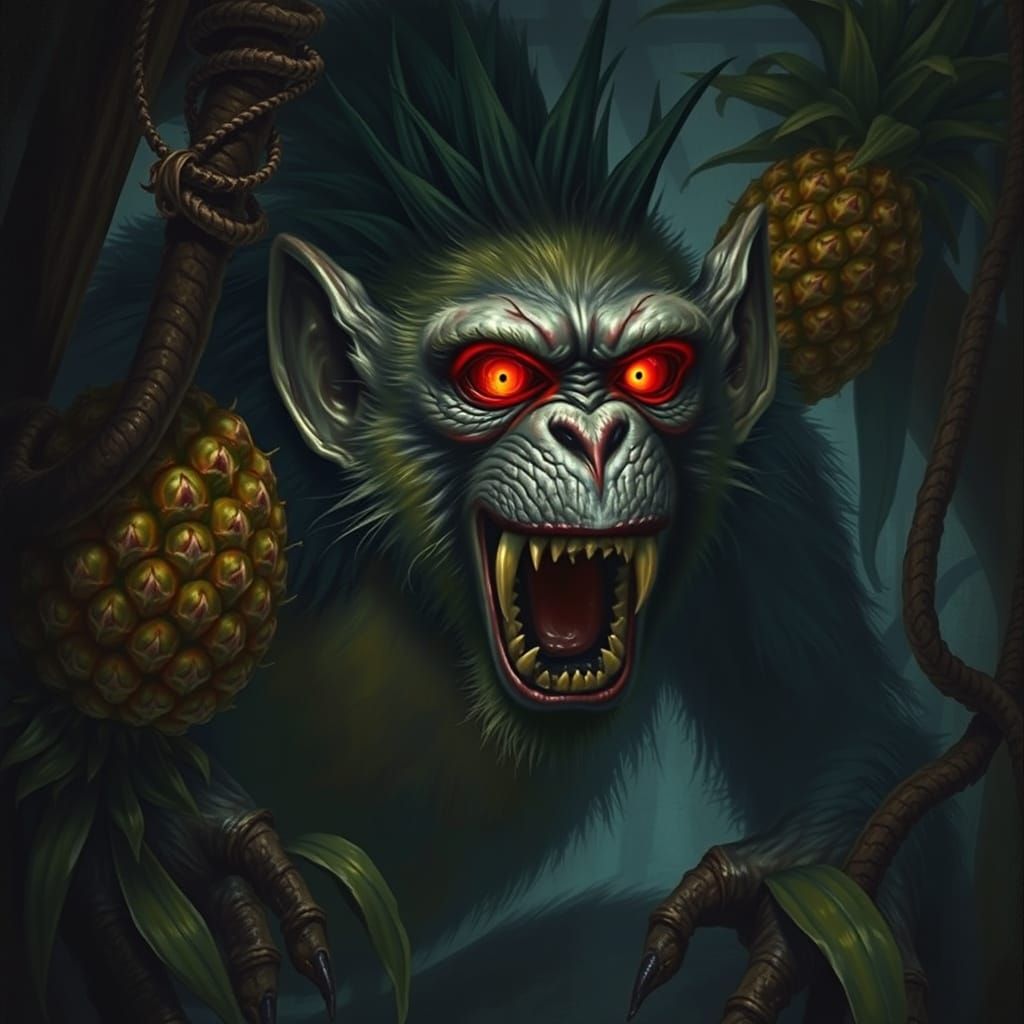 Pineapple demon monkey - Dark Fantasy Monkey in Pineapple Ju...