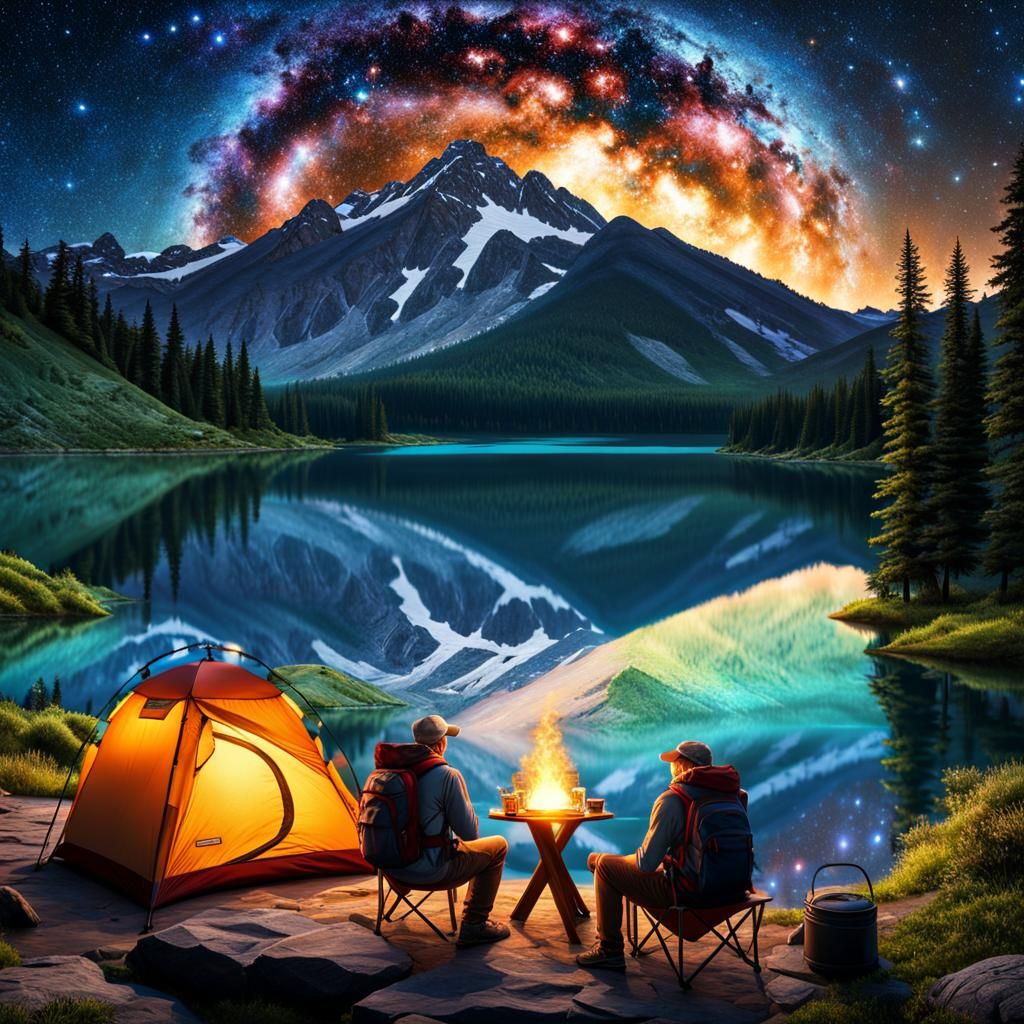 Camping at lake! - AI Generated Artwork - NightCafe Creator