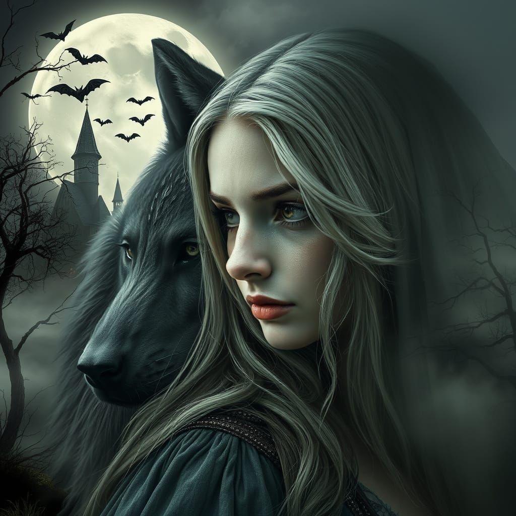 Galadriel LOTR is a Witch with her magical Wolf at her castle