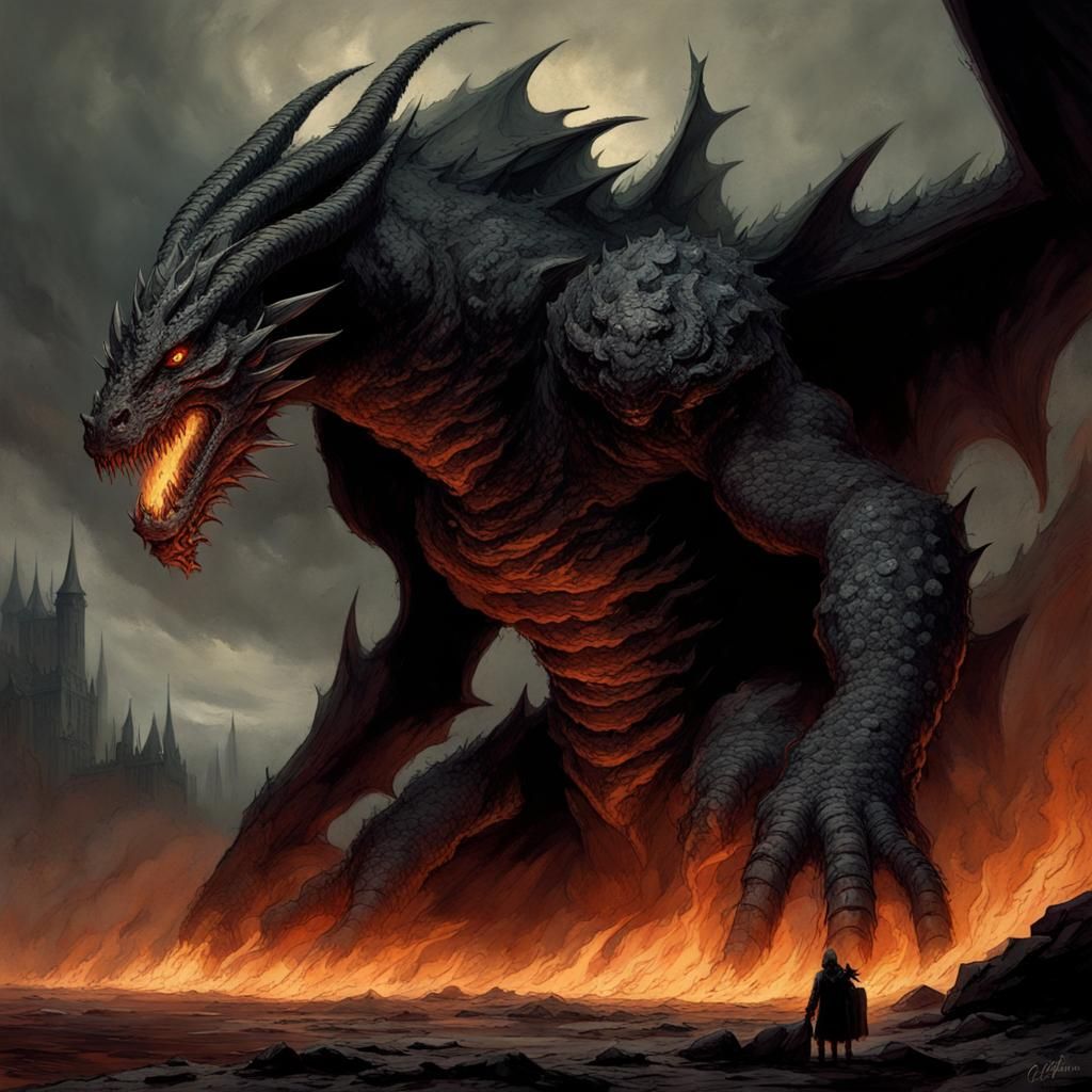 Dark fantasy fire golem mixed with a gothic dragon - AI Generated ...