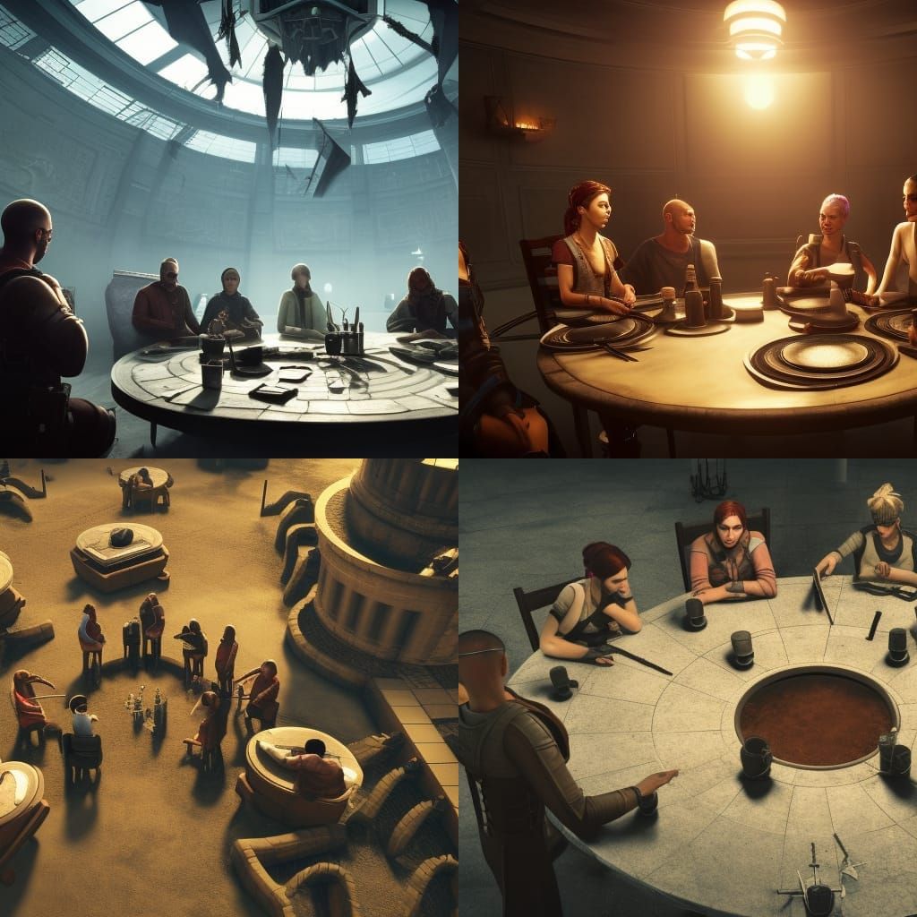 evil people talking at a circular table in a dystopian setting - AI ...