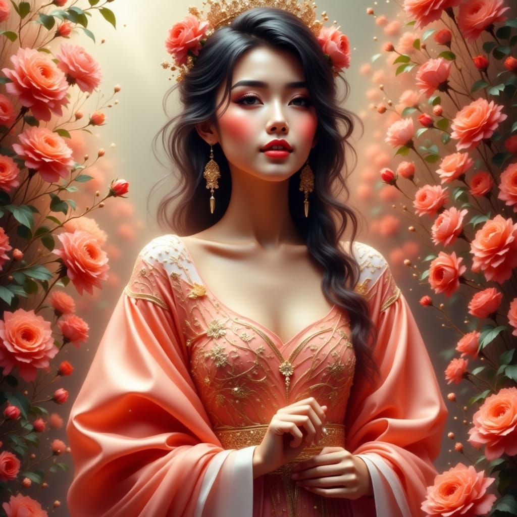 Hyperreal Asian Beauty in Dreamy Traditional Attir... - AI Art