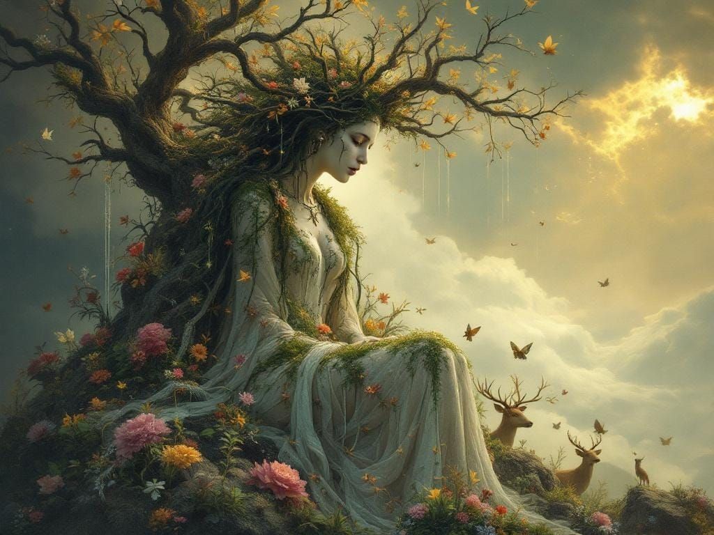 "Where Tears Become Wildflowers" - Mother Earth Weeping Wild...