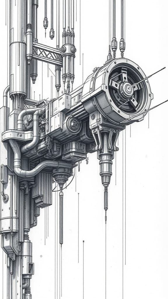 Abstract sci-fi engineering drawing