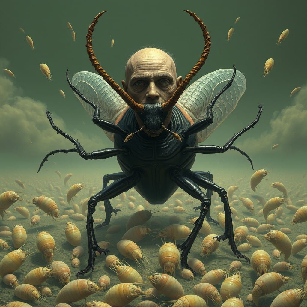 Biomechanical Beetle-Human Emerges from Maggot Arm... - AI Art