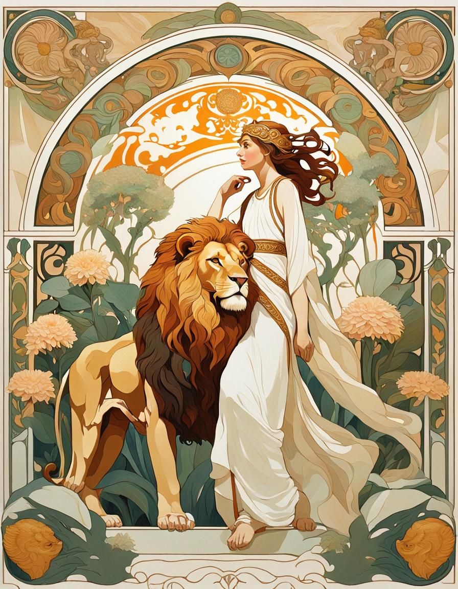 Strength, tarot Card VIII, woman and Lion - AI Generated Artwork ...