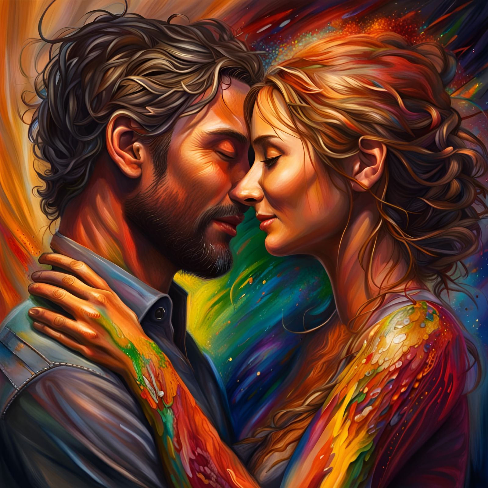 Embrace, warm and kind, Arms entwined, souls intertwine, Love's touch ...