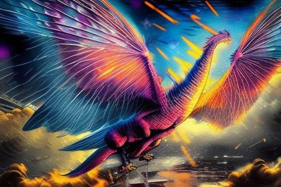 hyper realistic and impressive winged dragon sunshine rays tilt-shift ...