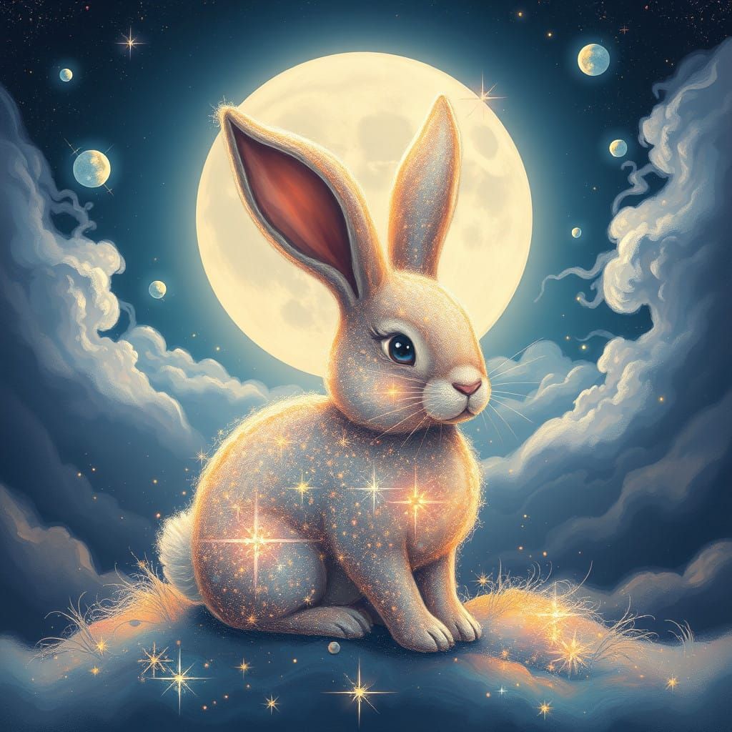 Celestial Ethereal Bunny made from stars glittering magical night sky