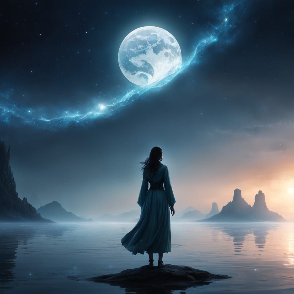 Selune, Mystic Goddess of Moon and Night in Ethere... - AI Art