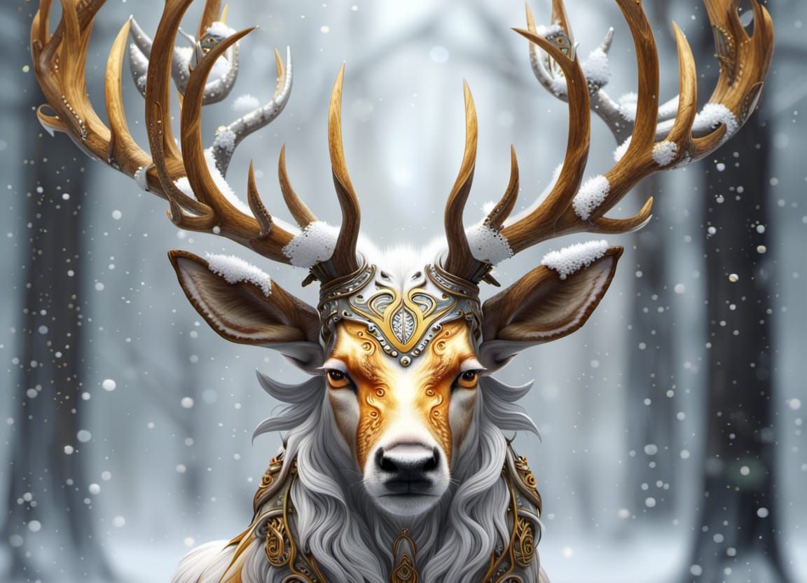 Fantasy Stag, winter scene - AI Generated Artwork - NightCafe Creator
