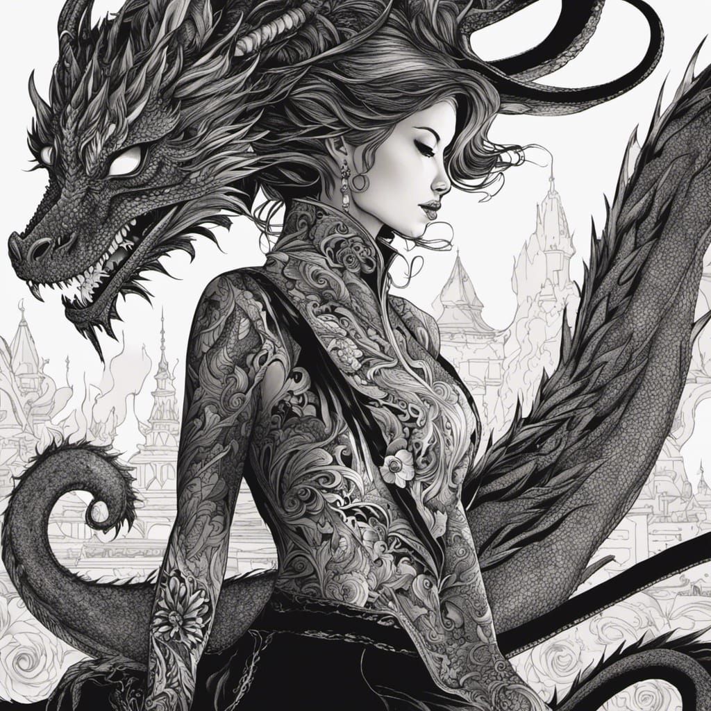 Dragon queen ink - AI Generated Artwork - NightCafe Creator