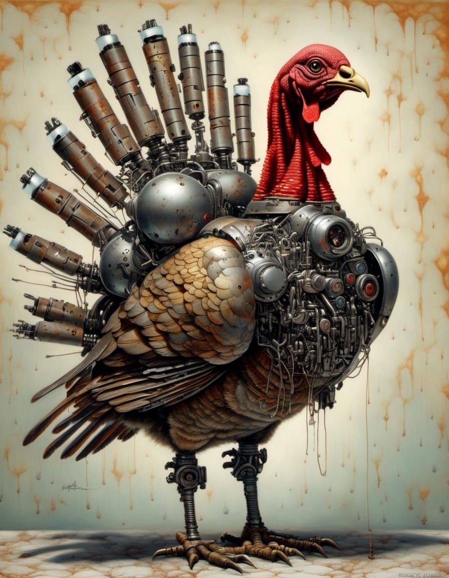 "Cyborg Terminator Turkey with laser blaster" - AI Generated Artwork ...