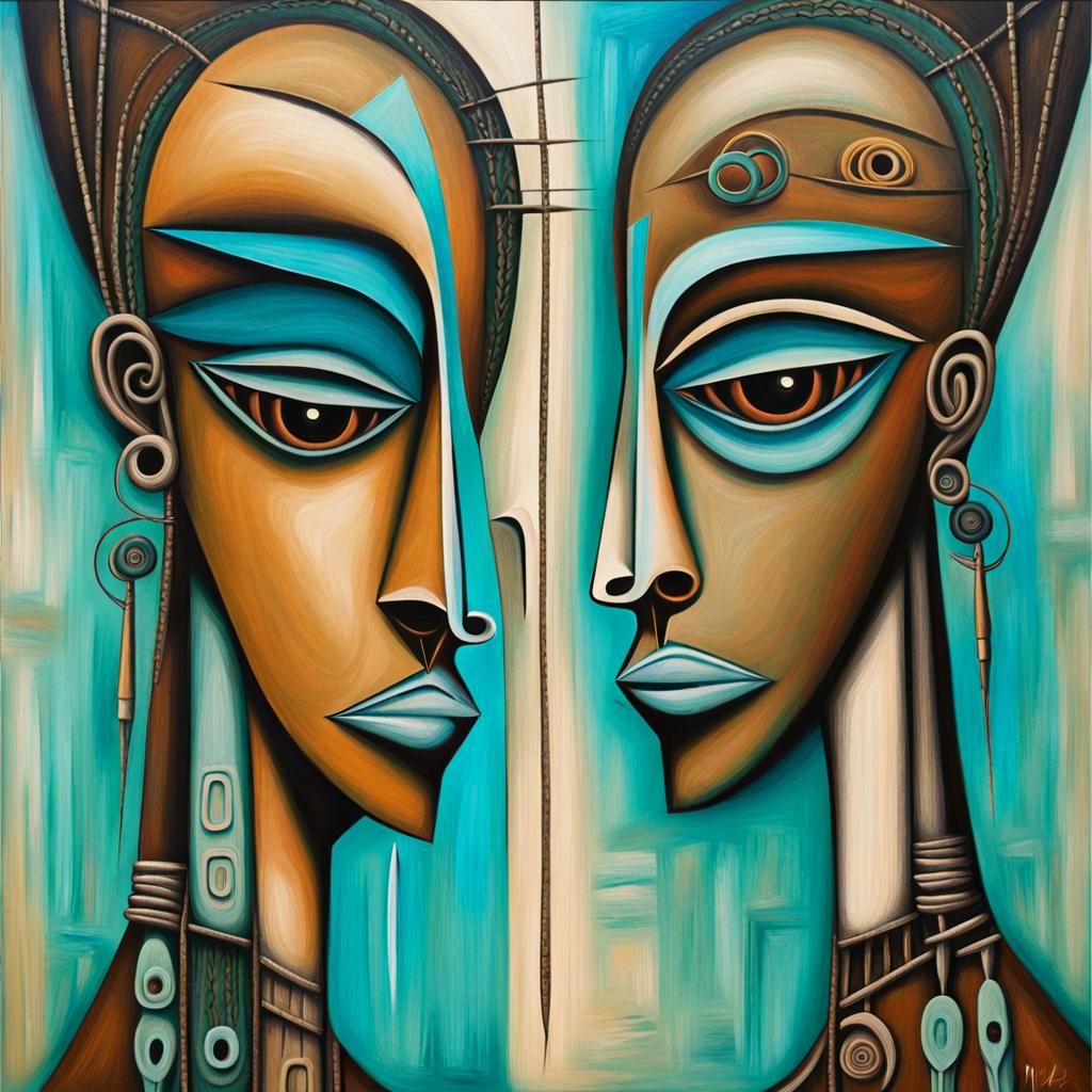 Surreal Turquoise Faces Emerge from Ancient Mythol... - AI Art