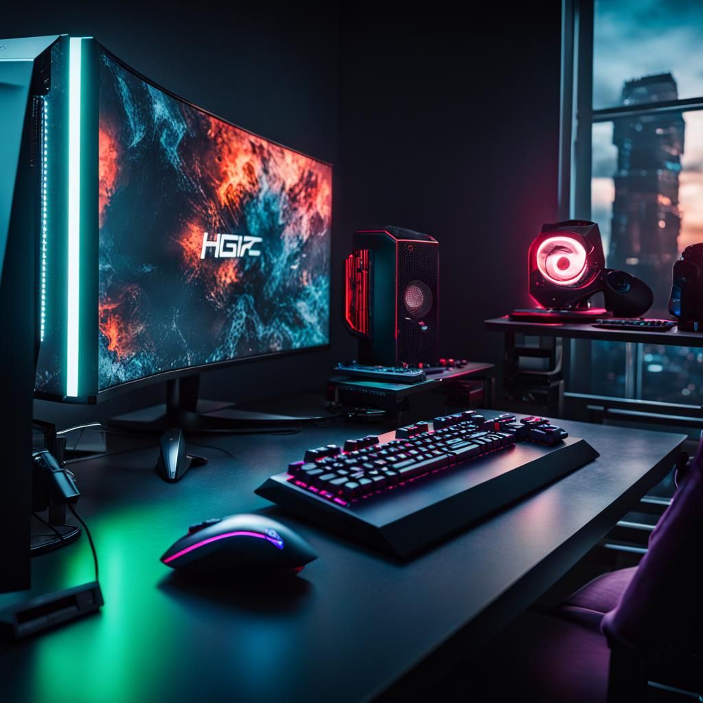 Colorful and photorealistic Gaming PC Setup - AI Generated Artwork ...