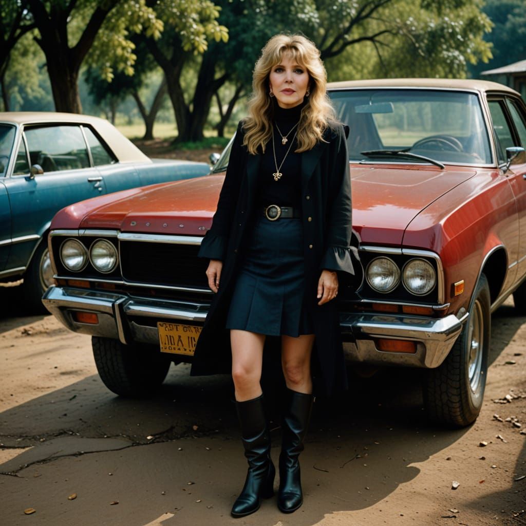 young petite 20 year old thin Stevie Nicks smiling with red lips, in a ...