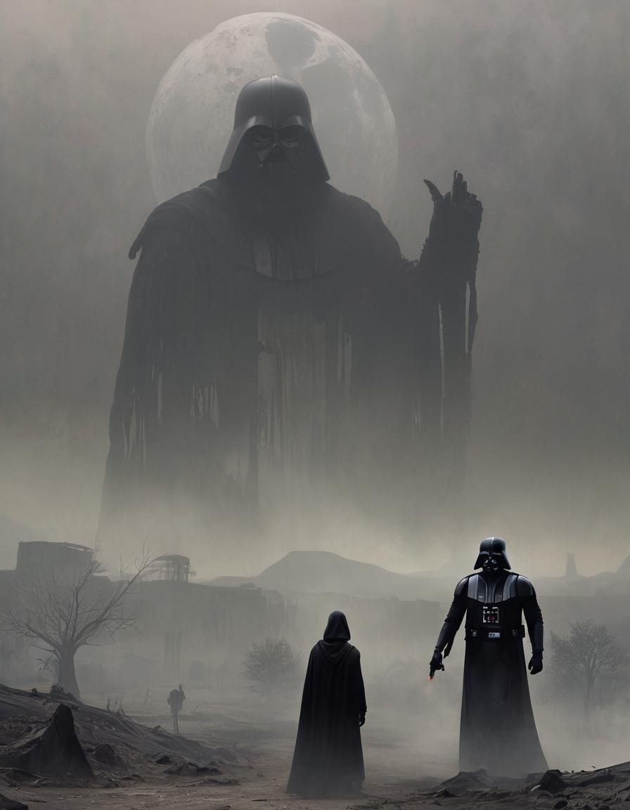 Grim Reaper Meets Darth Vader in a Haunting Desola... - AI Art