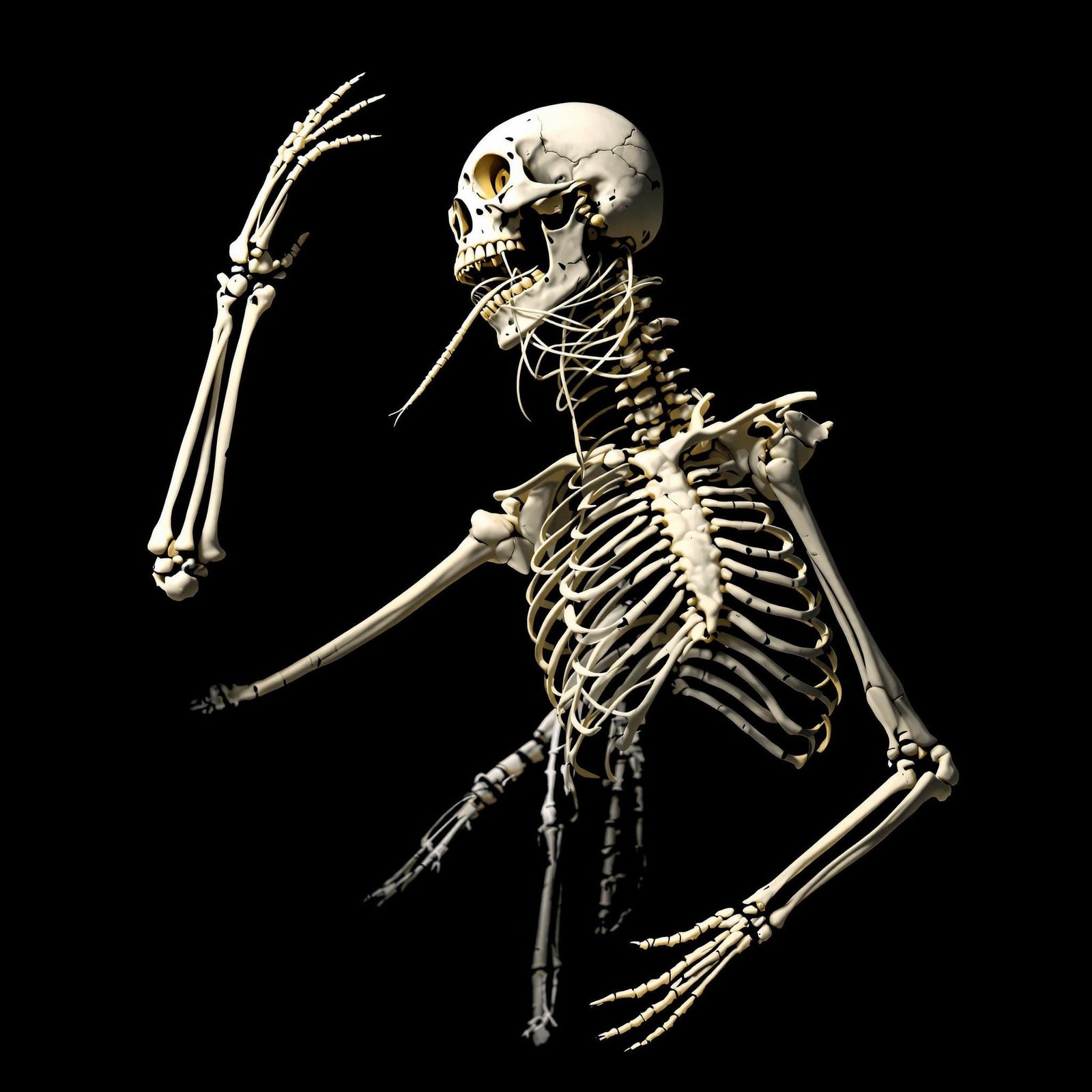 Artistic picture of a skeleton balletina. Bony limbs, ethereally ...