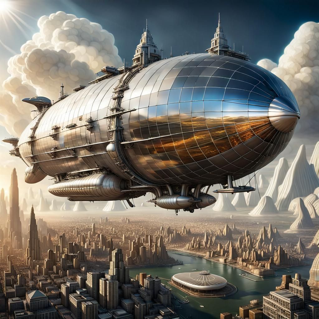 Futuristic City with a Zepplin Airship - AI Generated Artwork ...