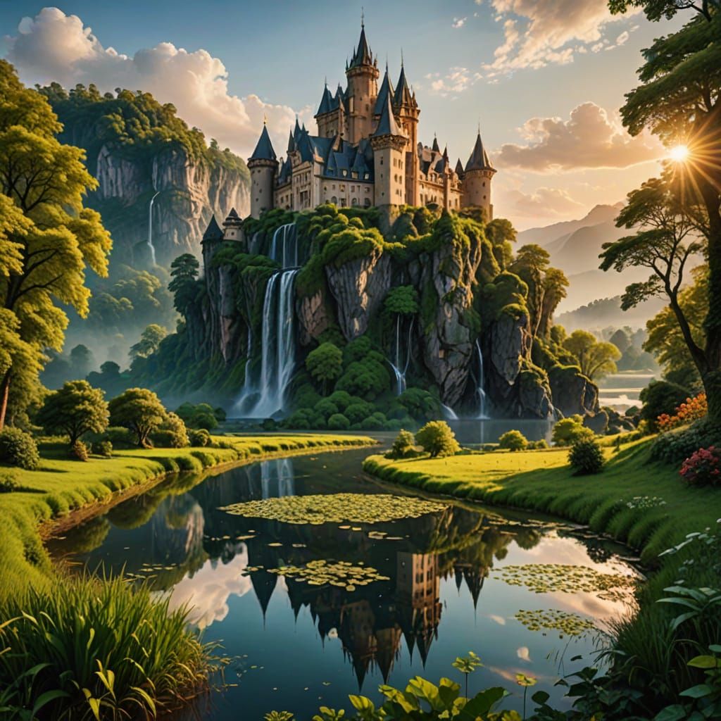 Ethereal Castle Landscape in Cinematic Splendor - AI Art