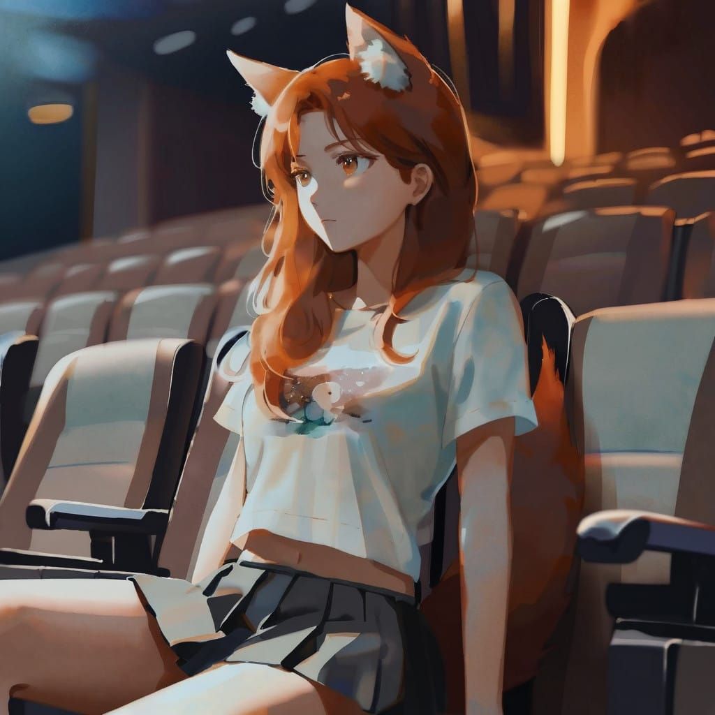 Fox-girl Vixen at the movie theater watching Superman IV
