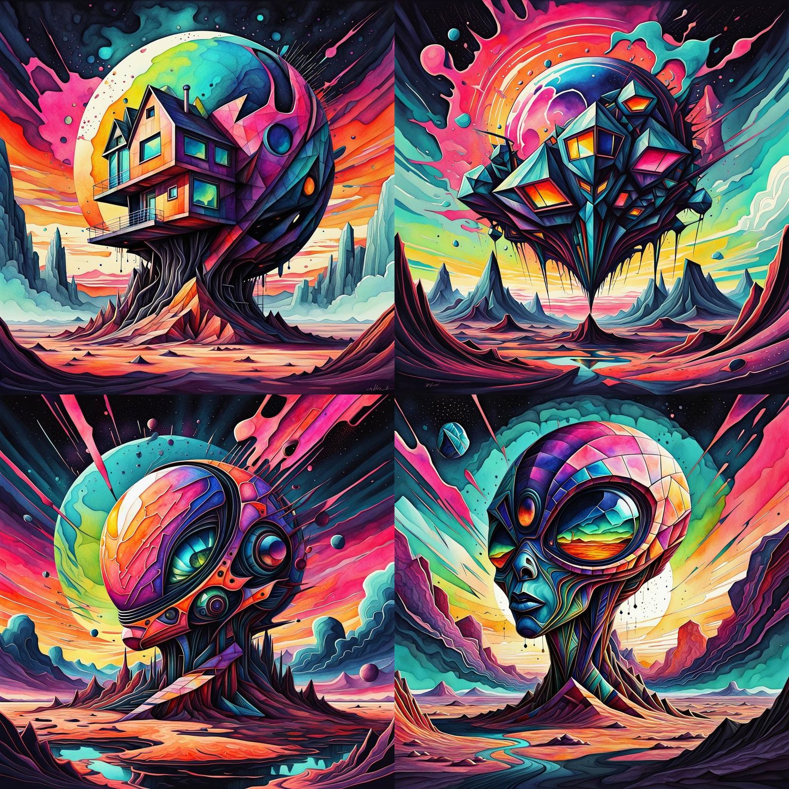 Holiday home on alien planet, Watercolour and Acrylic Splash art By ...