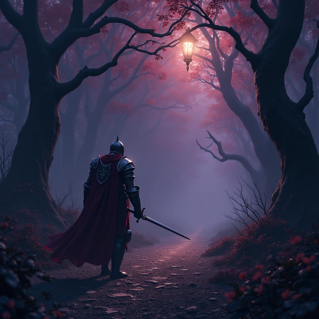 Ethereal Knight Embarks on a Perilous Quest in a H... - AI Art