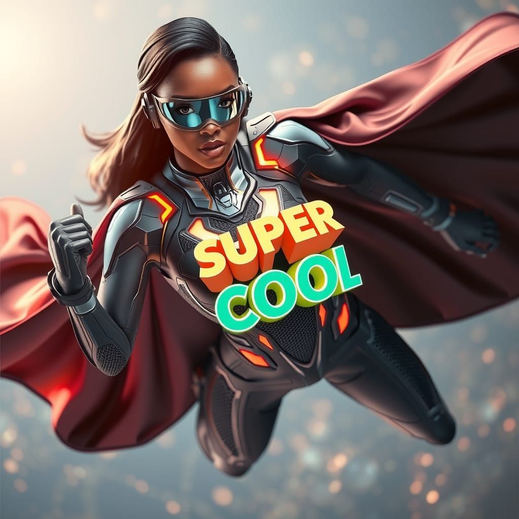 Super Cool - Hyper-Realistic Superhero in High-Tech Suit Soa...
