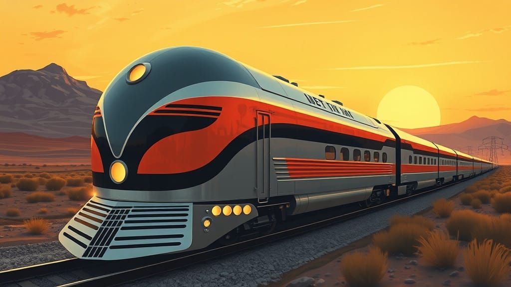 Retro-Futuristic Train in Abstract Art Deco Style - AI Art