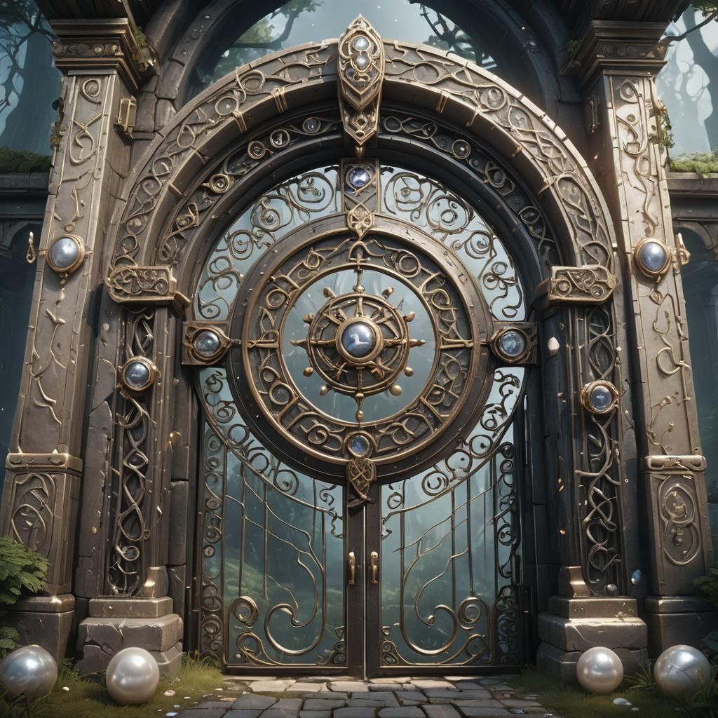 Ominous gate portal made of pearl with mysterious runes | detailed ...