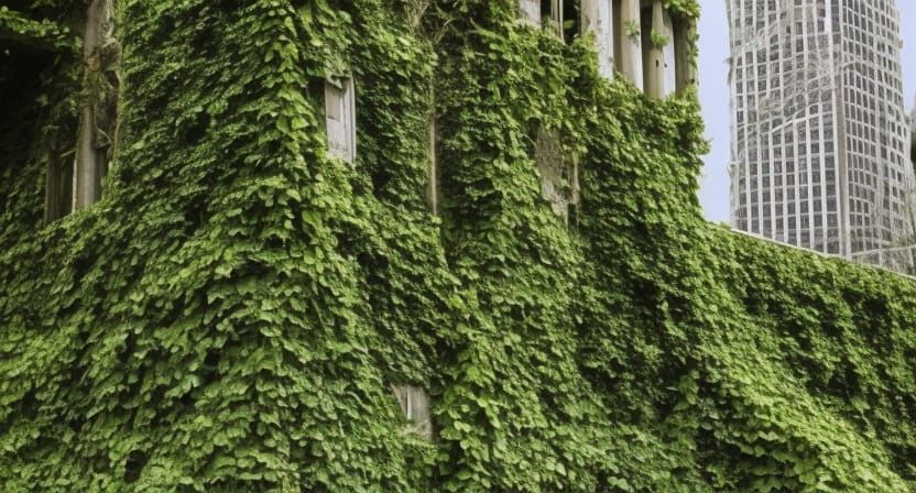 Ruin of a modern city overgrown with vines - AI Generated Artwork ...
