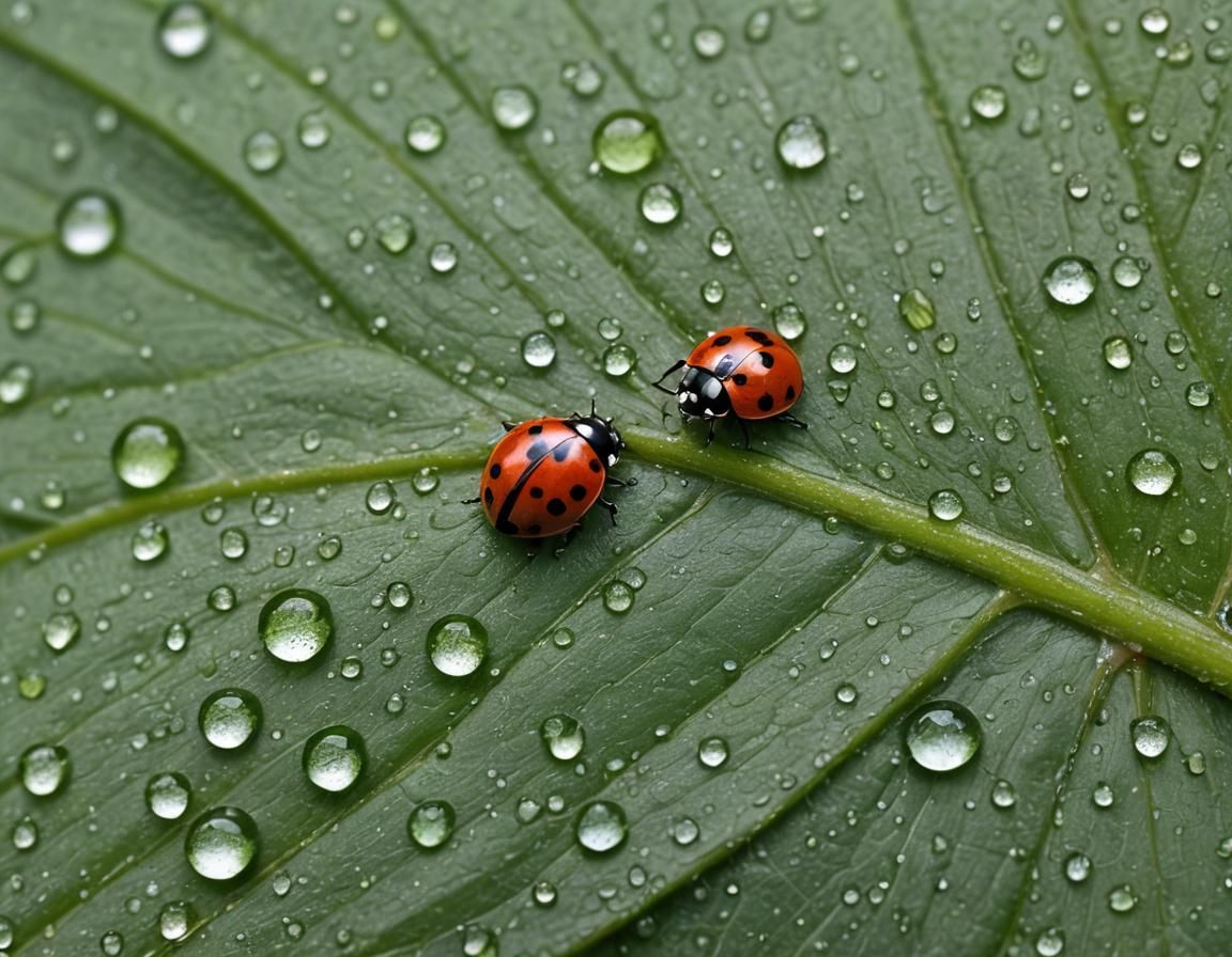 Ladybug and dew drop on a leaf - AI Generated Artwork - NightCafe Creator