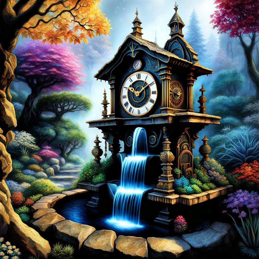 Water Fountain Clock - AI Generated Artwork - NightCafe Creator