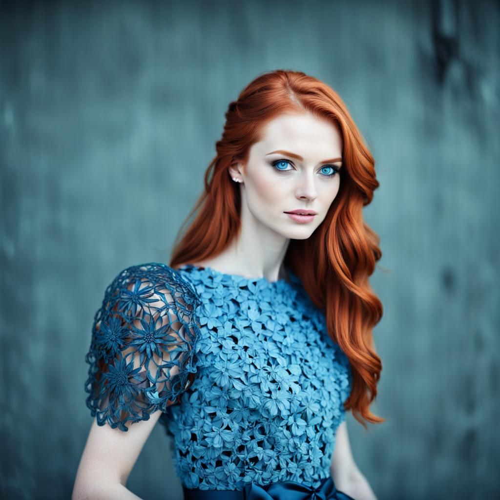 A beautiful redhead girl with blue eyes in dress - AI Generated Artwork ...