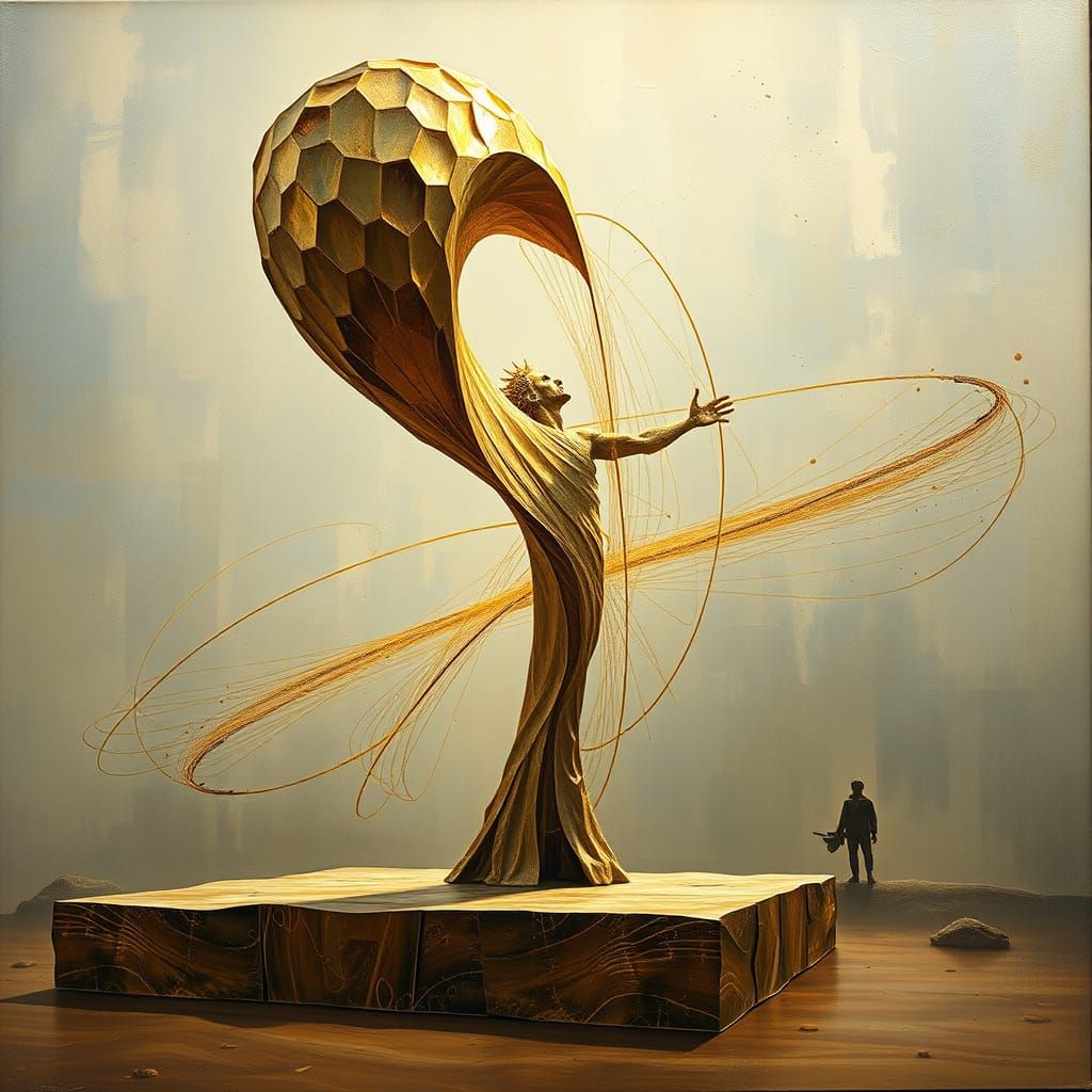 Abstract Sculpture: - Golden Hyper-Realistic Abstract Sculpt...