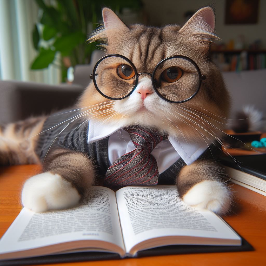 A bossy cat is reading a book. - AI Generated Artwork - NightCafe Creator