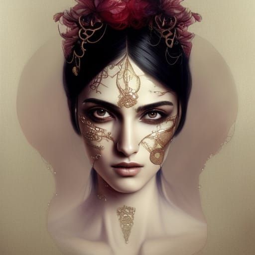 "middle eastern muslim female, portrait, lean face, black hair ...