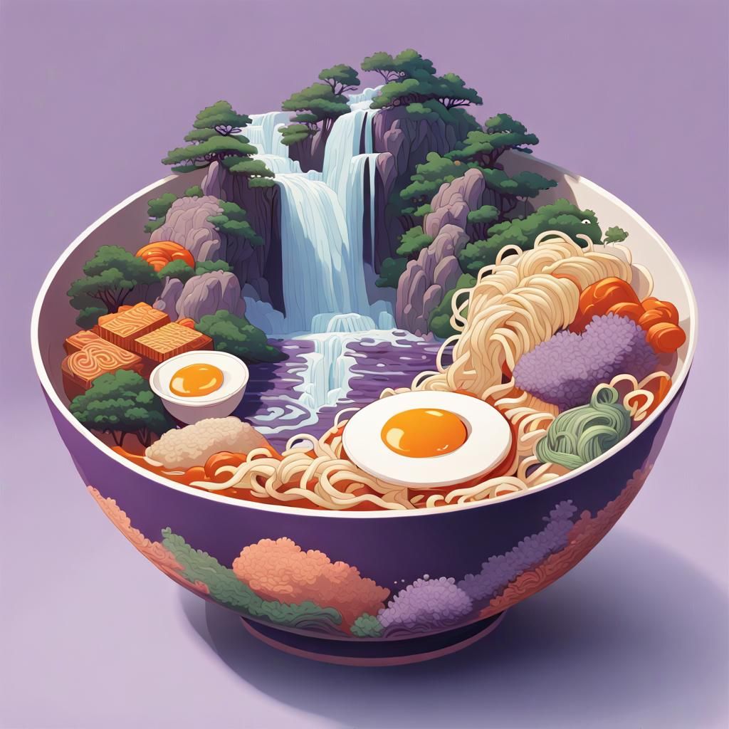 Beautiful hyper-realistic artwork of a fantasy ramen bowl growing out ...
