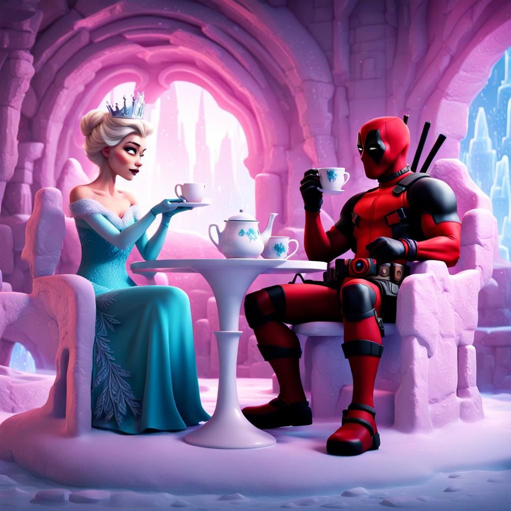 Deadpool drinks tea with blind Elsa? - AI Generated Artwork - NightCafe ...