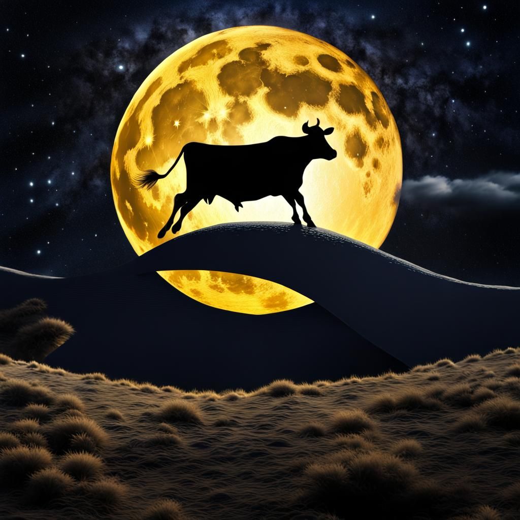 The cow jumped over the moon - AI Generated Artwork - NightCafe Creator
