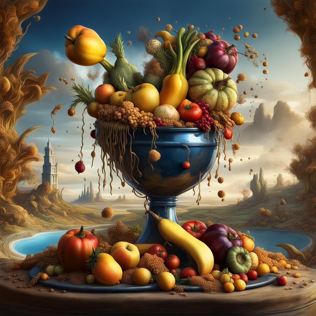 A cornucopia overflowing with fruits, vegetables, and grains in the ...